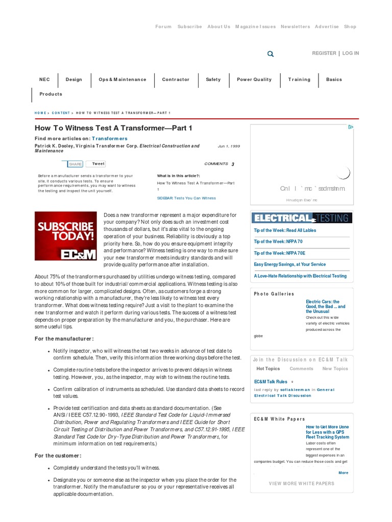 How To Witness Test A Transformer | PDF | Transformer | Electrical Wiring