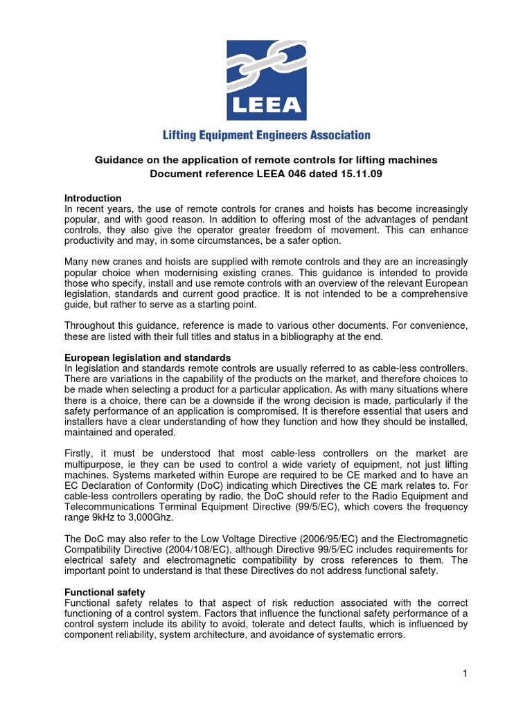 Remote Controls For Lifting Equipment - Guidance | PDF | Safety ...