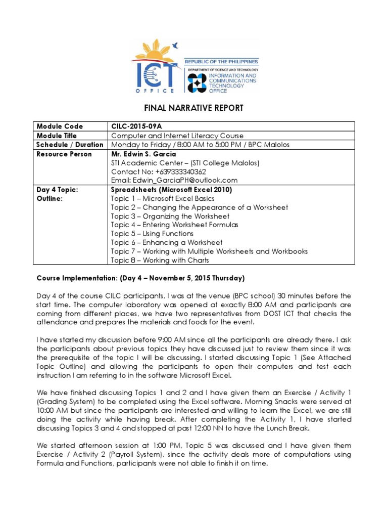 Sample Narrative Report | PDF | Worksheet | Microsoft Excel