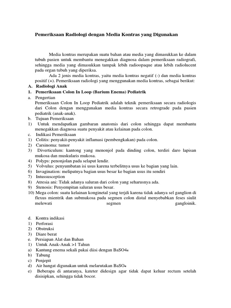 Pemeriksaan Radiologi Dengan Media Kontras Yang Digunakan | PDF