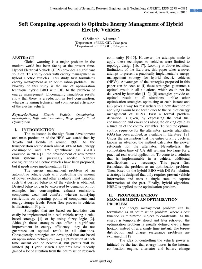 Soft Computing Approach To Optimize Energy Management of Hybrid Electric Vehicles | PDF ...