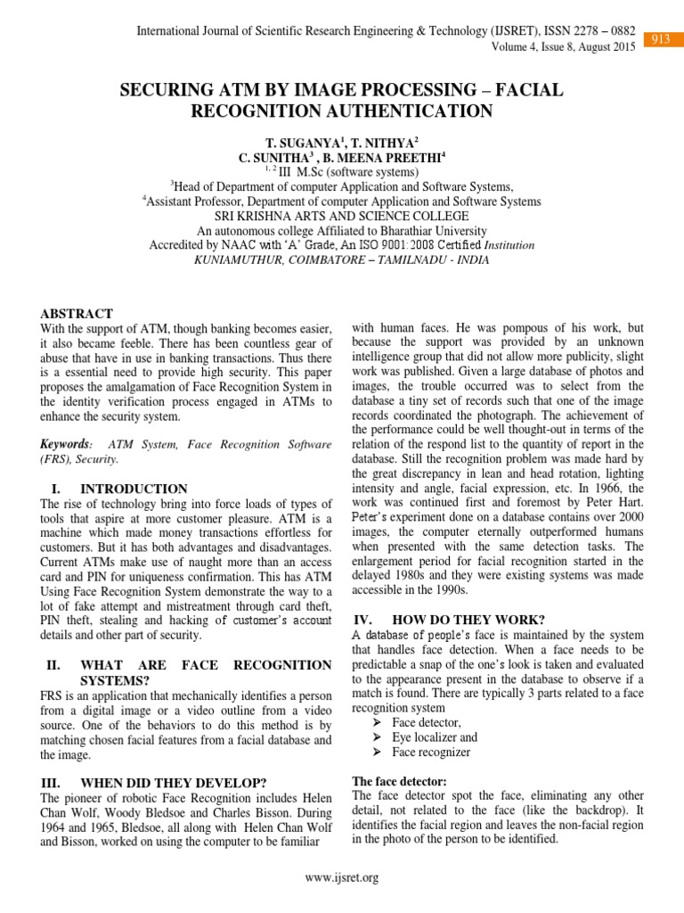 Securing Atm By Image Processing Facial Recognition Authentication Pdf Automated Teller