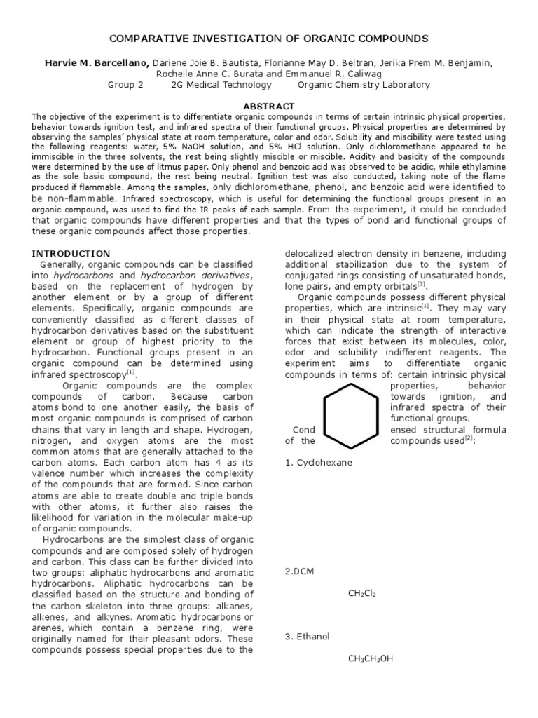 Organic Compounds: Properties & Tests | PDF | Alkene | Aromatic Hydrocarbon