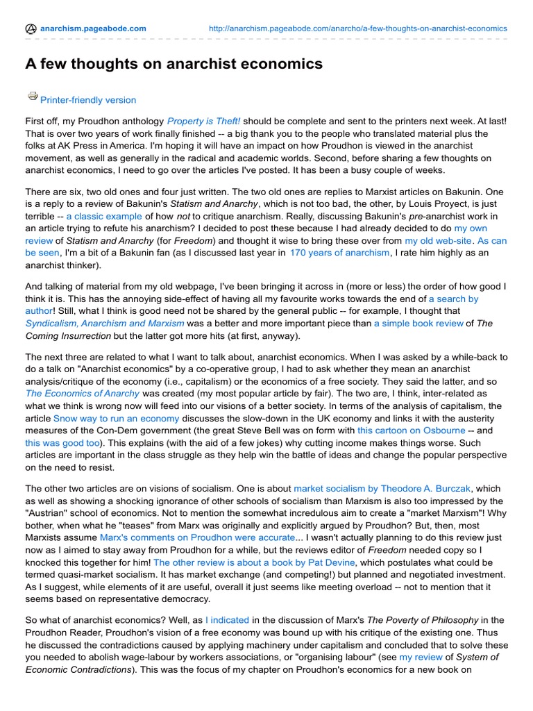 A Few Thoughts On Anarchist Economics | PDF | Karl Marx | Socialism