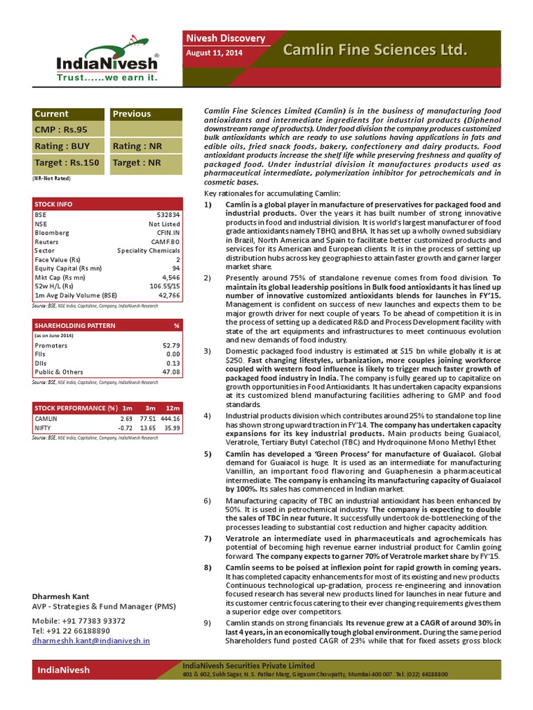 Camlin Fine Sciences Ltd.: Poised for Rapid Growth on Back of Capacity ...