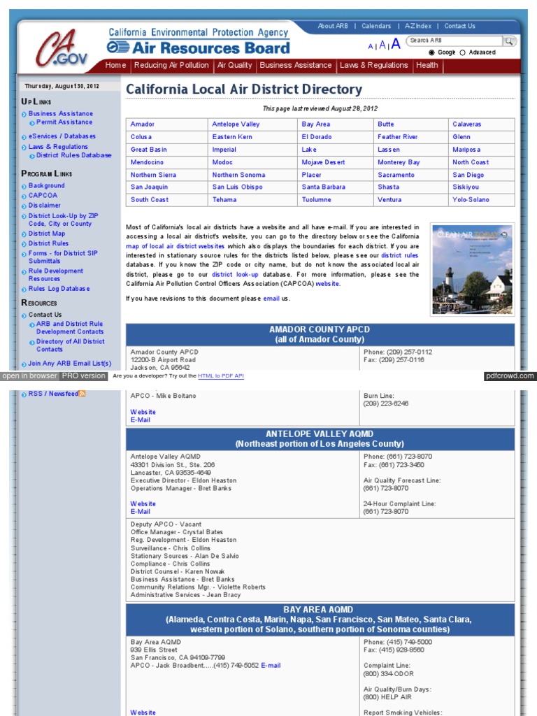 California Air Quality Districts Directory | PDF | San Joaquin Valley ...