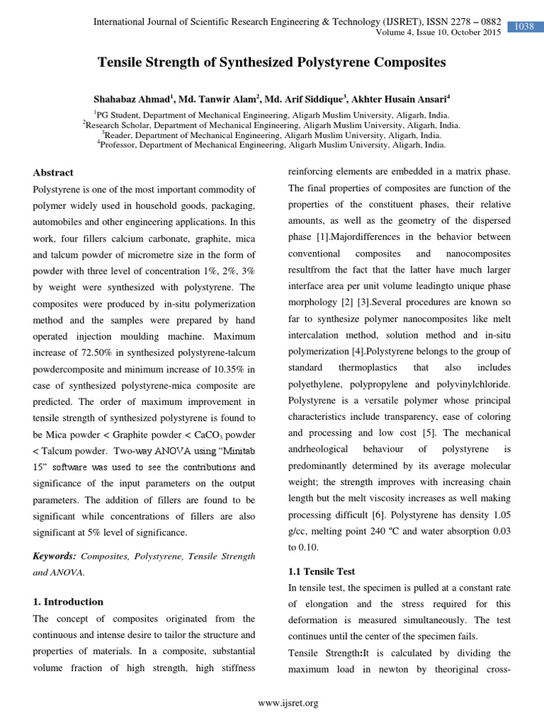 Polystyrene Composites' Tensile Strength | PDF | Nanocomposite ...