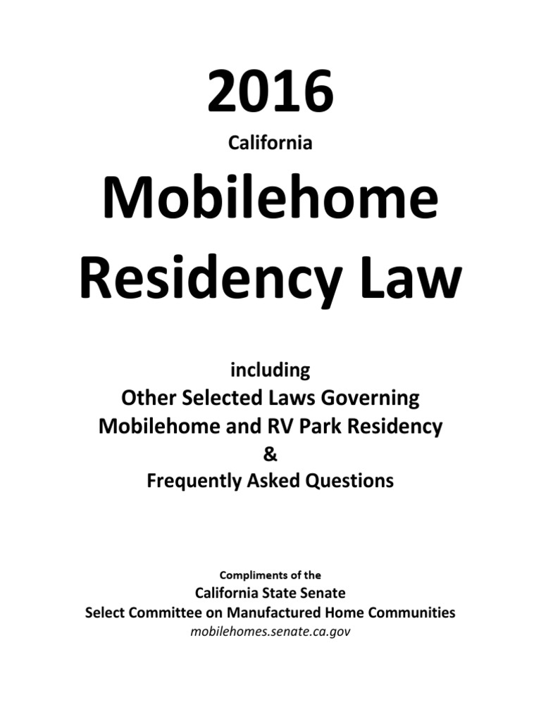2016 Mobilehome Residency Law Binder PDF | PDF | Lease | Renting