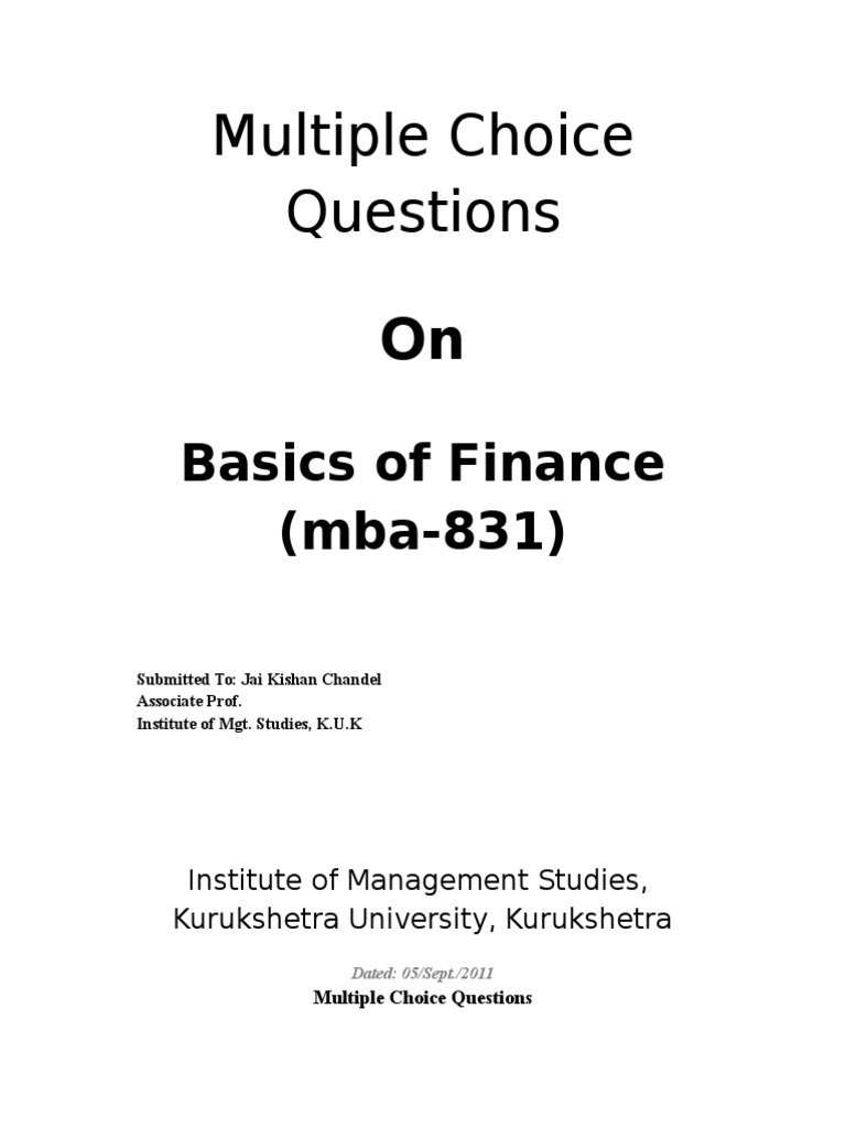 MCQ's of Basics of Finance MBA 831 | PDF | Cost Of Capital | Internal ...
