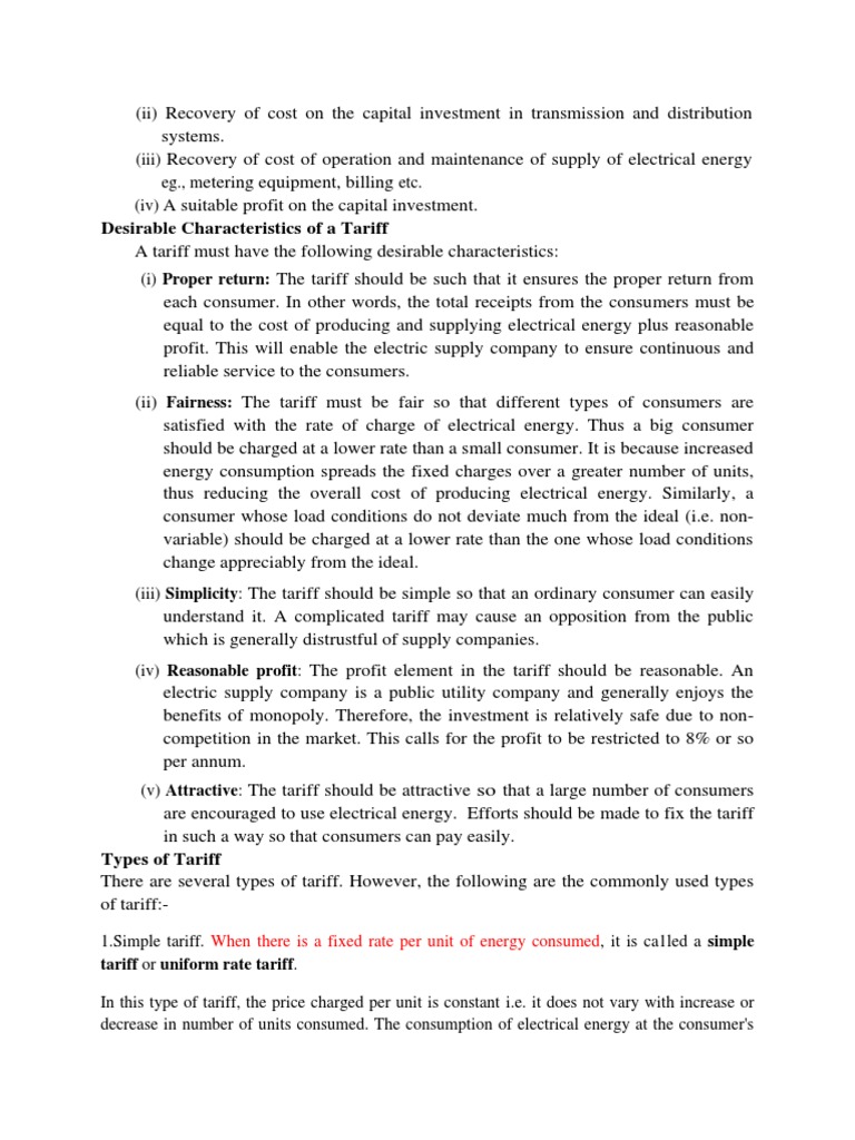 Desirable Characteristics and Types of Electricity Tariffs | PDF ...