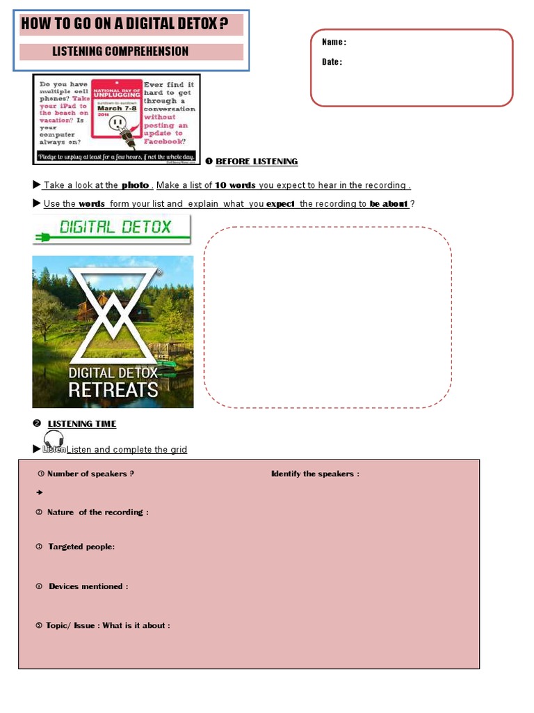 Digital Detox Listening Worksheet | PDF