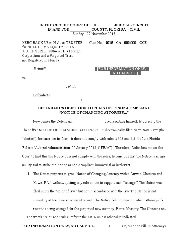 Objection To FILL-In Attorneys | PDF | Lawyer | Pleading