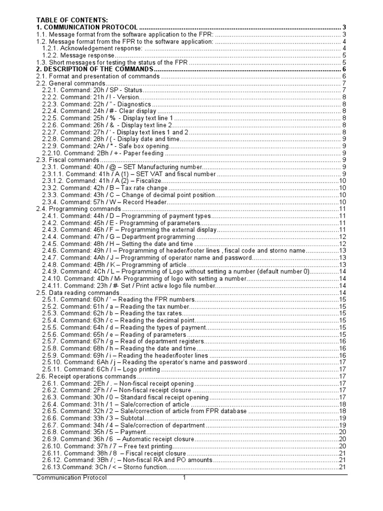 Tremol Protocol Description | PDF | Input/Output | Percentage