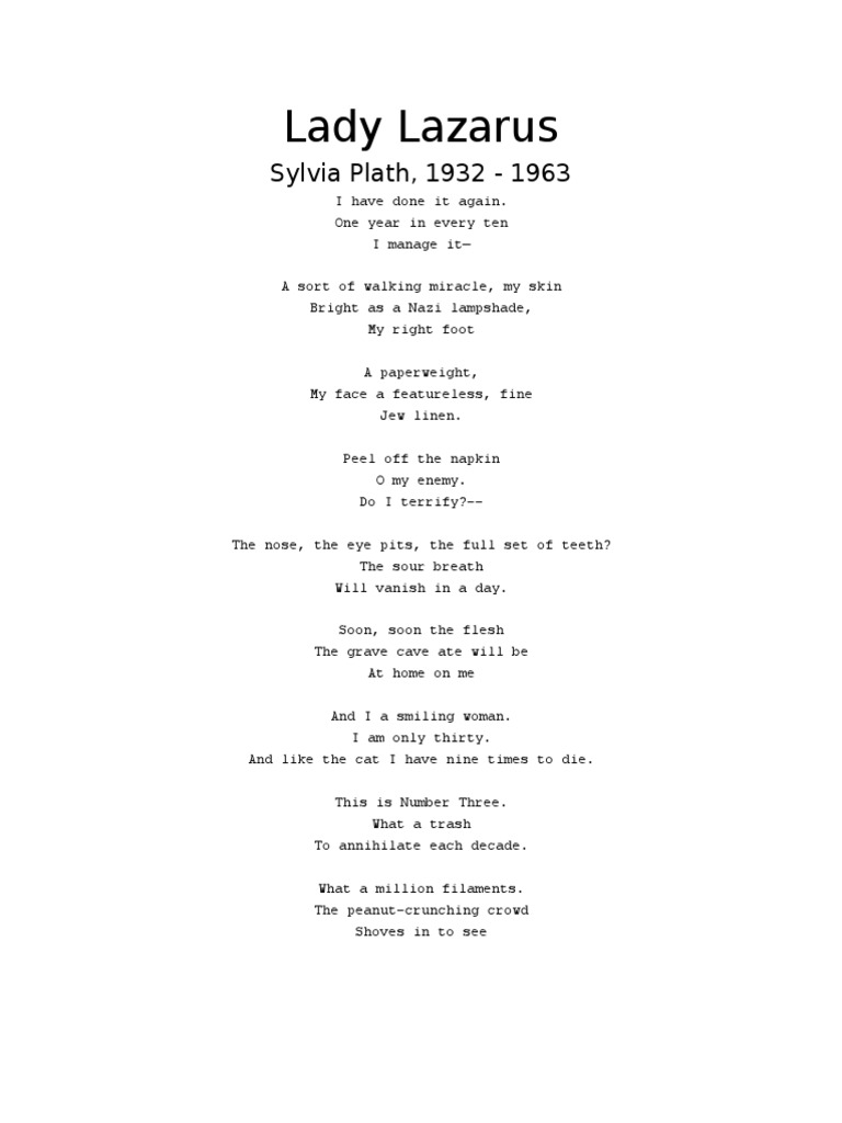 Lady Lazarus: Sylvia Plath, 1932 - 1963 | PDF