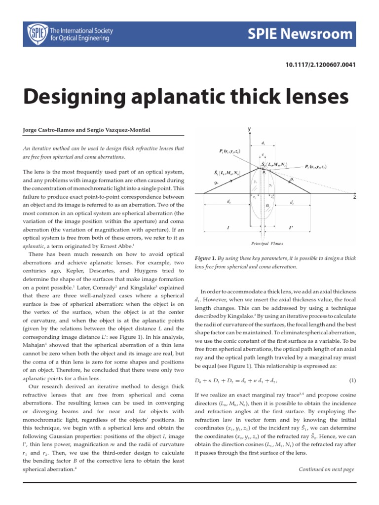 Designing Aplanatic Thick Lenses: SPIE Newsroom | Download Free PDF ...