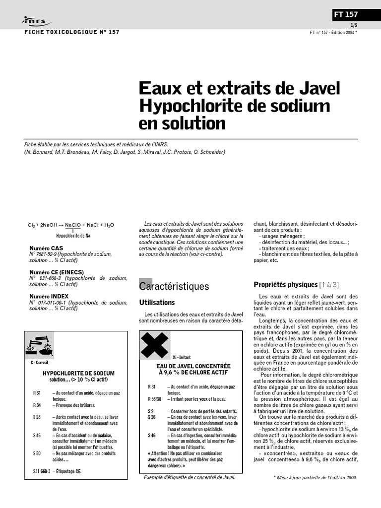Eau Javel | PDF | Chlore | Métaux