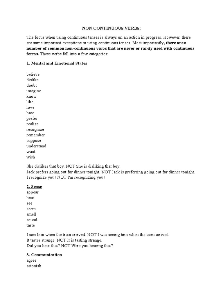 Non Continuous Verbs | PDF | Consonant | Stress (Linguistics)