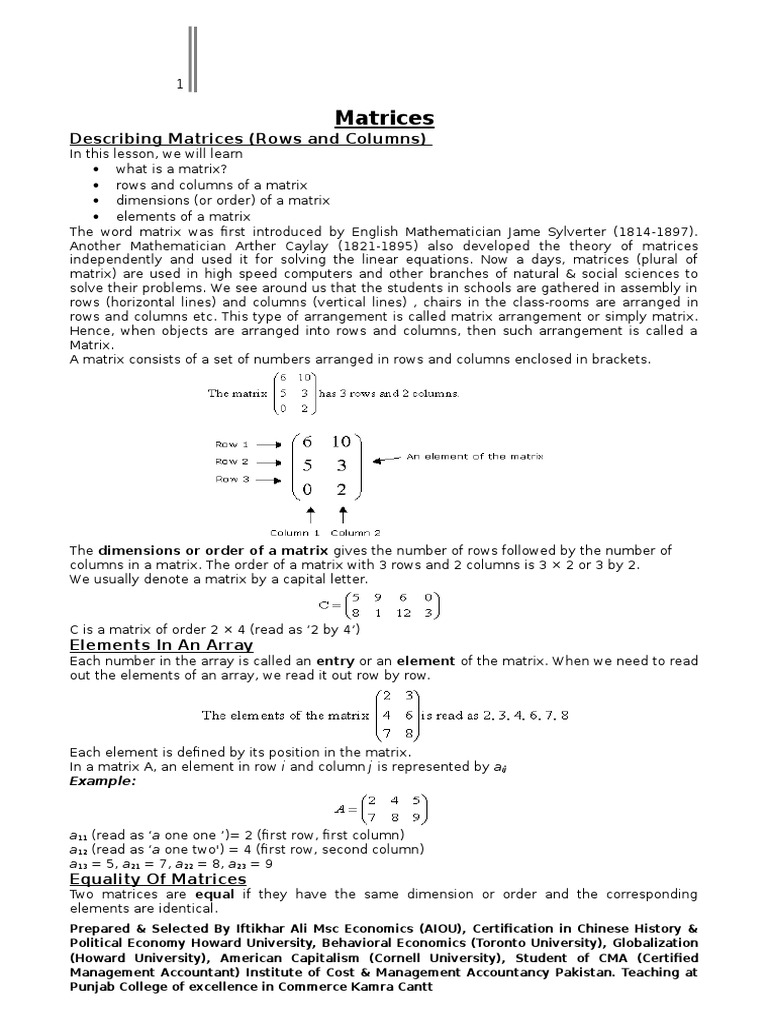 Matrices.doc | Matrix (Mathematics) | Theoretical Physics