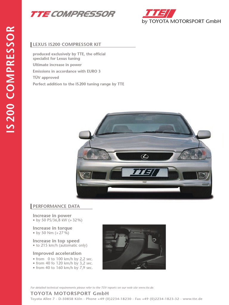 Lexus IS200 TTE Compressor Kit Details | PDF | Technology & Engineering