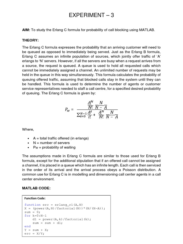 Erlang C Using Matlab | PDF