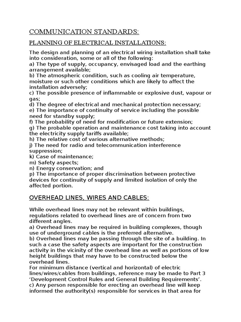 Communication Standards:: Planning of Electrical Installations | PDF ...