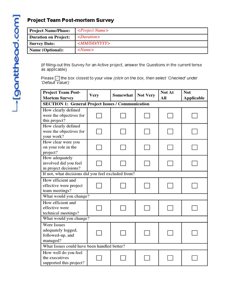 PM Project Postmortem Survey | PDF | Unit Testing | Systems Engineering