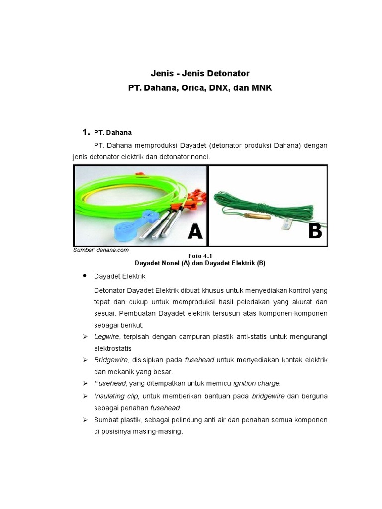 Jenis - Jenis Detonator PT. Dahana, Orica, DNX, Dan MNK | PDF