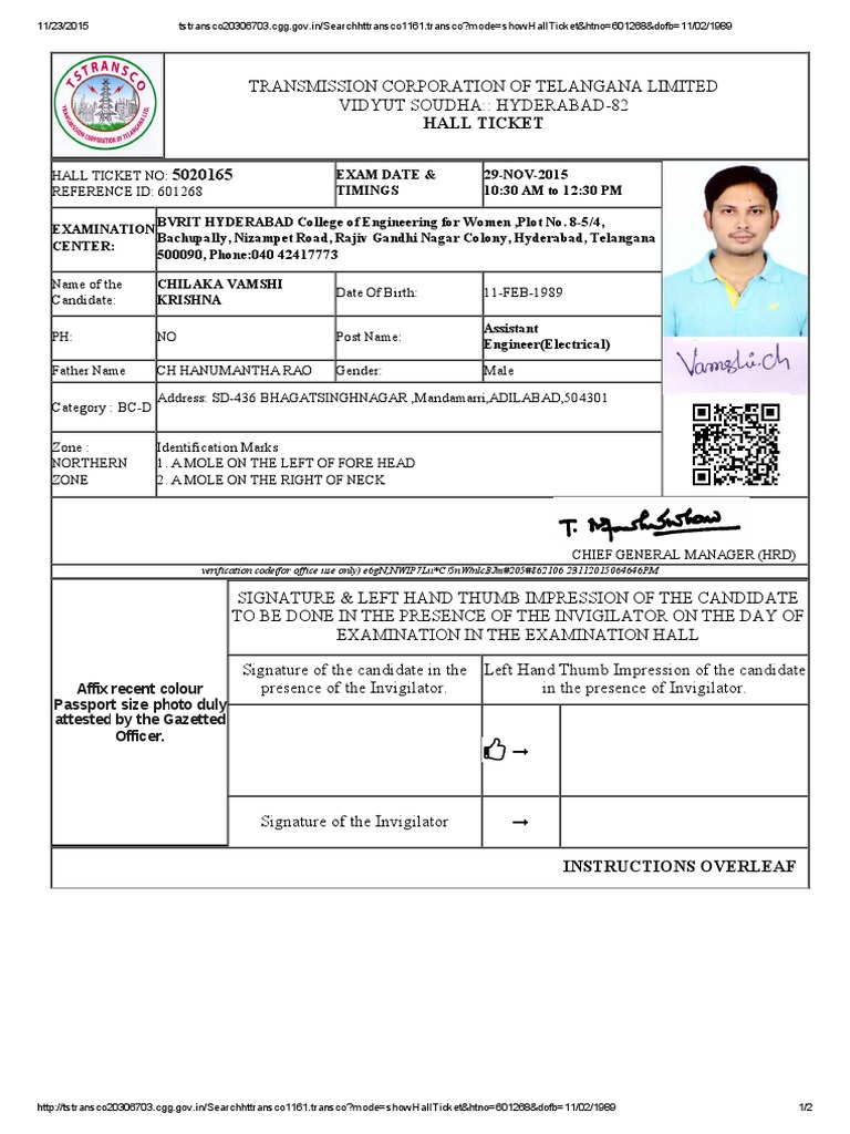 Tstransco Hallticket | PDF | Computing And Information Technology