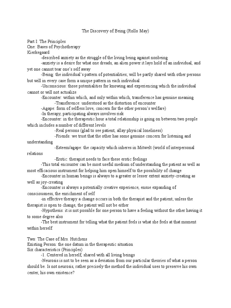 Rollo May The Discovery of Being Notes | PDF | Existentialism ...