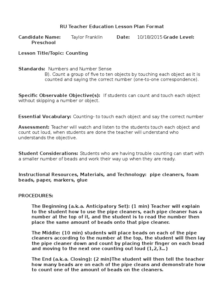 Counting with Pipe Cleaners and Beads | PDF | Educational Assessment ...
