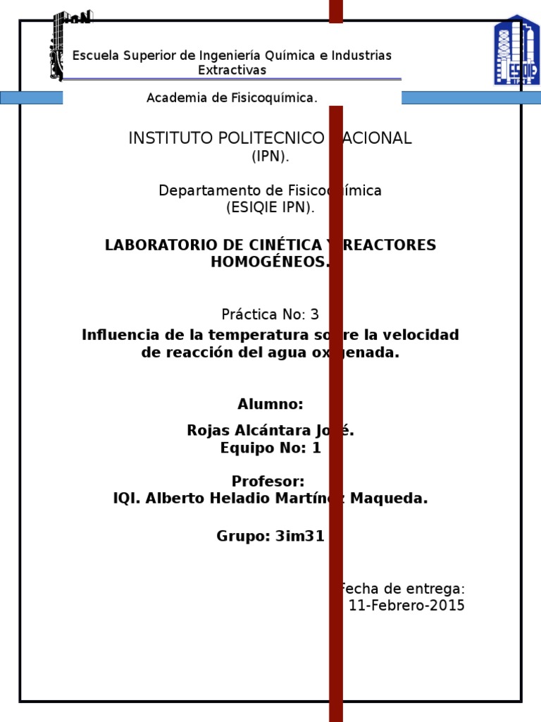 Practica de Reactores 3 | PDF | Cinética química | Ingeniería de ...