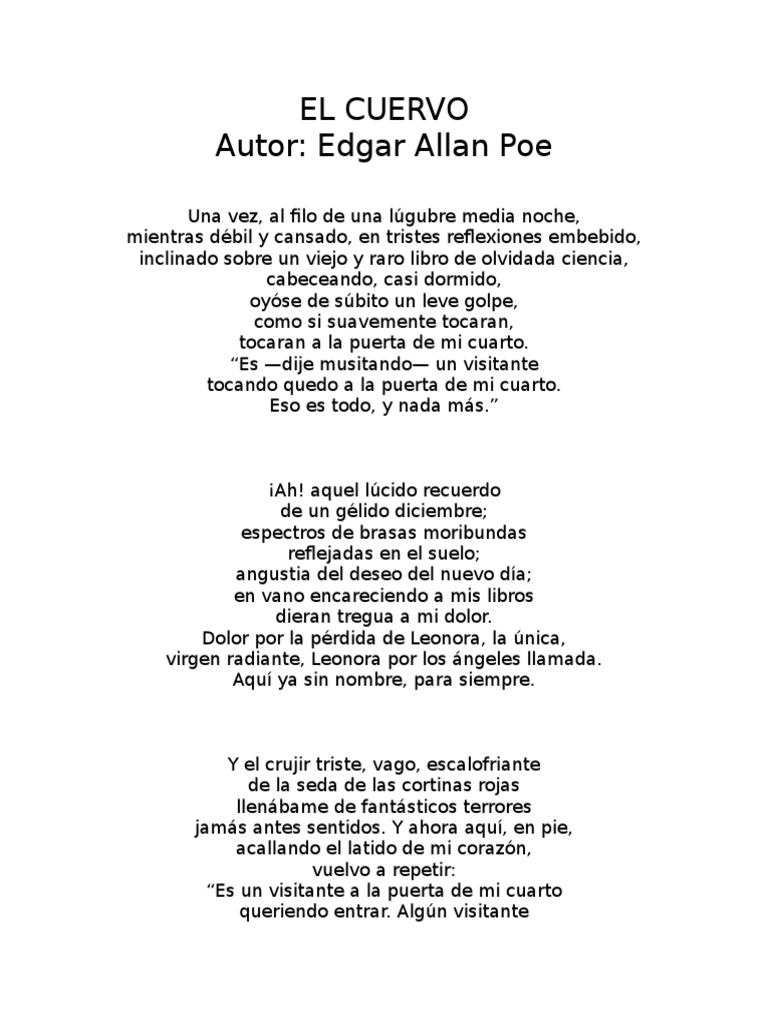 Poema El Cuervo De Edgar Allan Poe