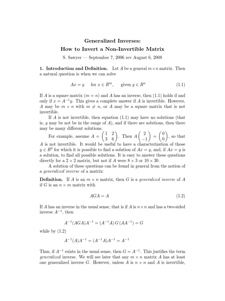 Generalized Inverses: How To Invert A Non-Invertible Matrix | PDF ...