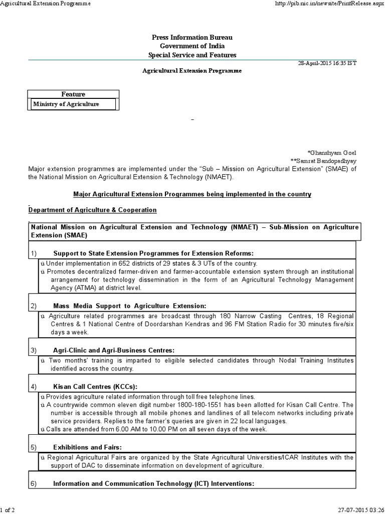 Agricultural Extension Programme | PDF | Telecommunications | Communication