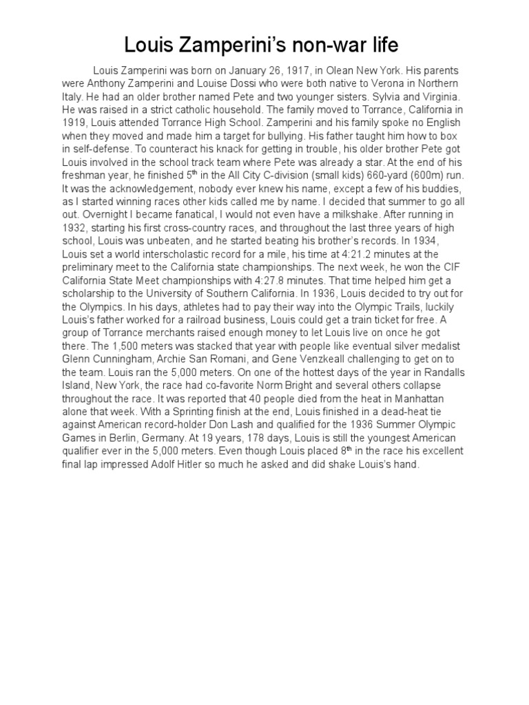 Louis Zamperini: Olympic Journey Overview | PDF | Sports | Athletics