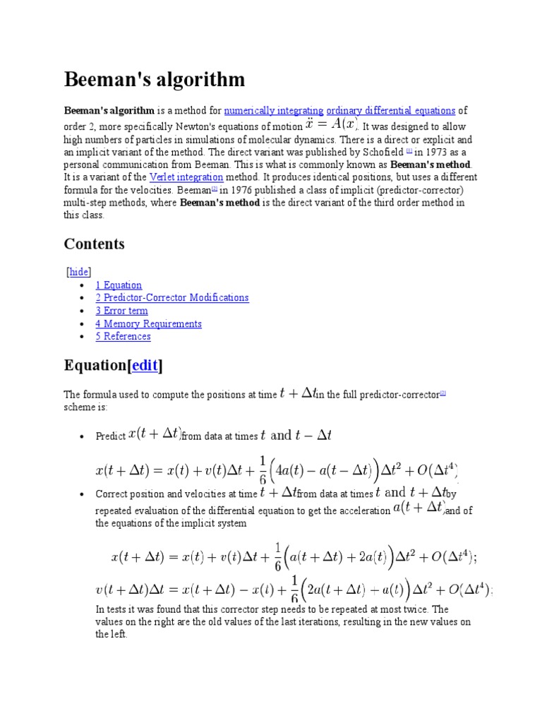 Beeman's Algorithm | PDF | Applied Mathematics | Areas Of Computer Science