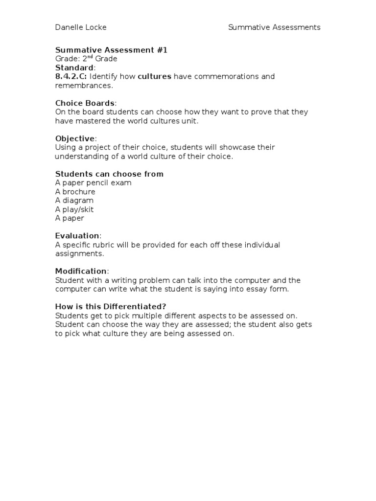Summative Differentiated Assessment | PDF | Differentiated Instruction ...