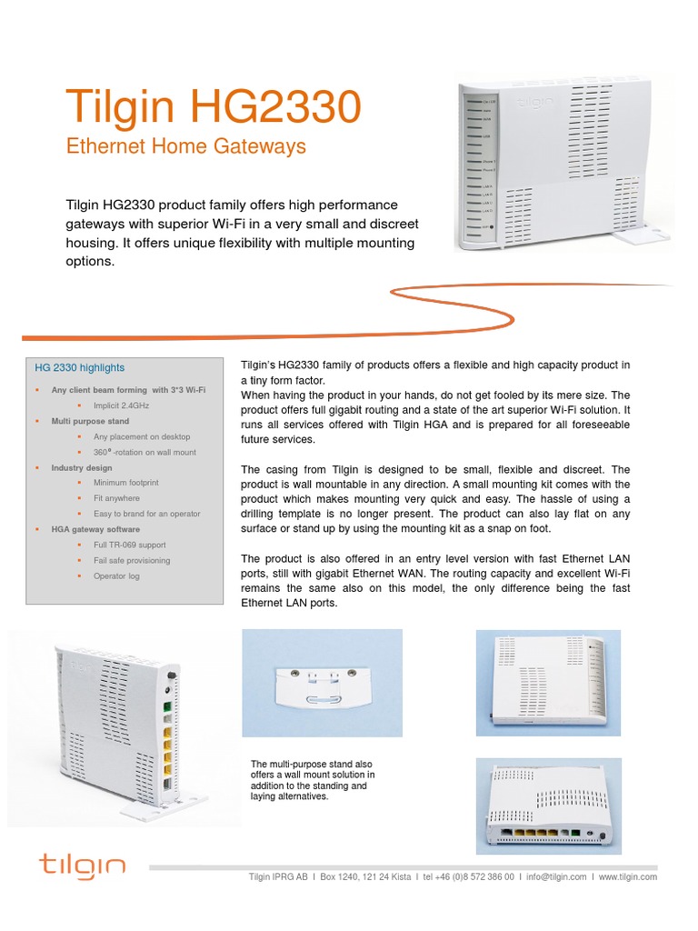 Tilgin HG2330: Ethernet Home Gateways | PDF | Wireless Lan | Ieee 802.11