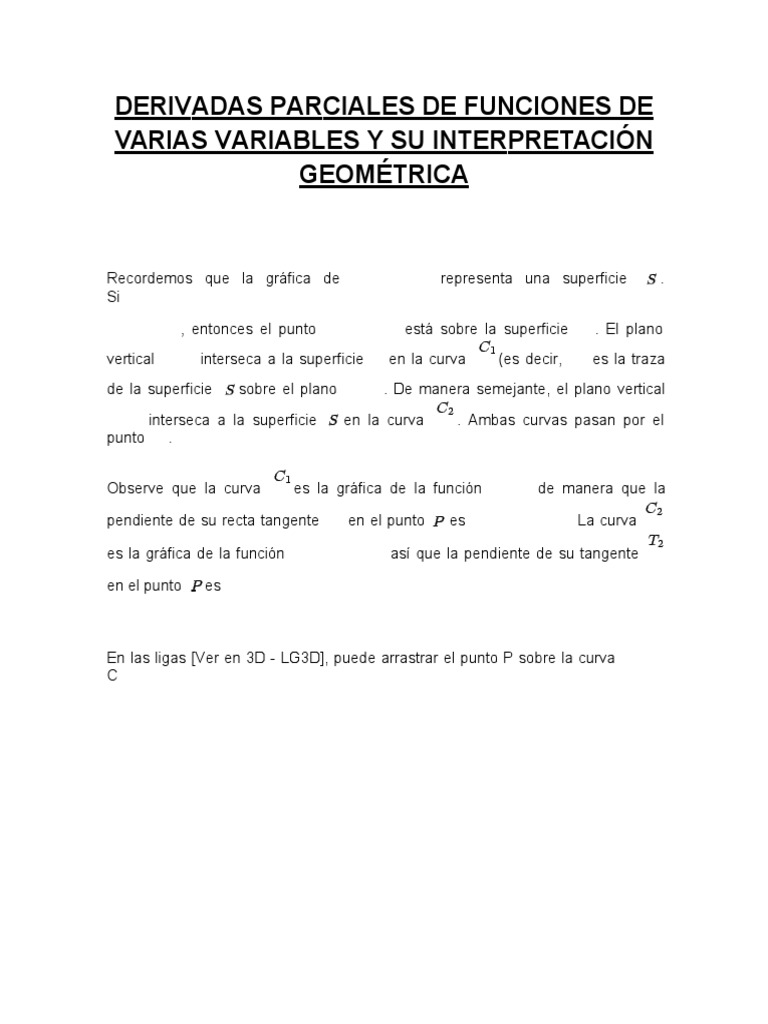 4 4 Derivadas Parciales de Funciones de Varias Variables y Su Interpretacion Geometrica | PDF ...