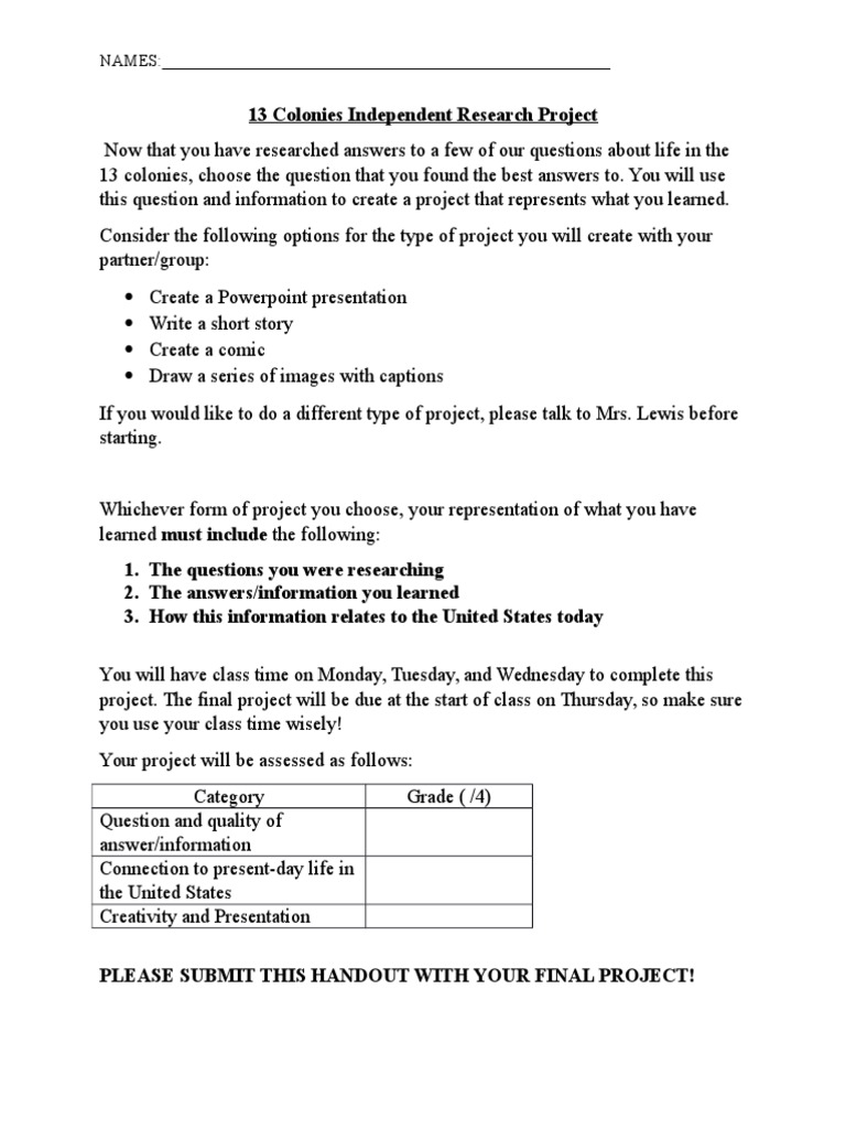 13 Colonies Research Project Guide | PDF