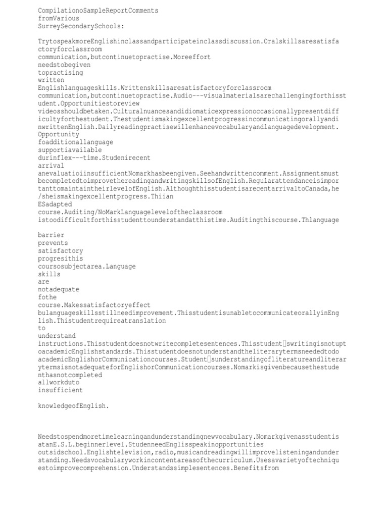 ESL Report Comments | PDF | Linguistics | Human Communication