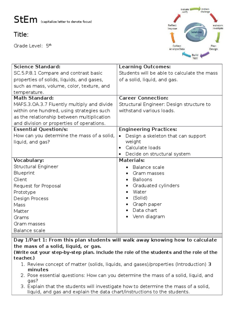 StEm Lesson Template | PDF | Gases | Design