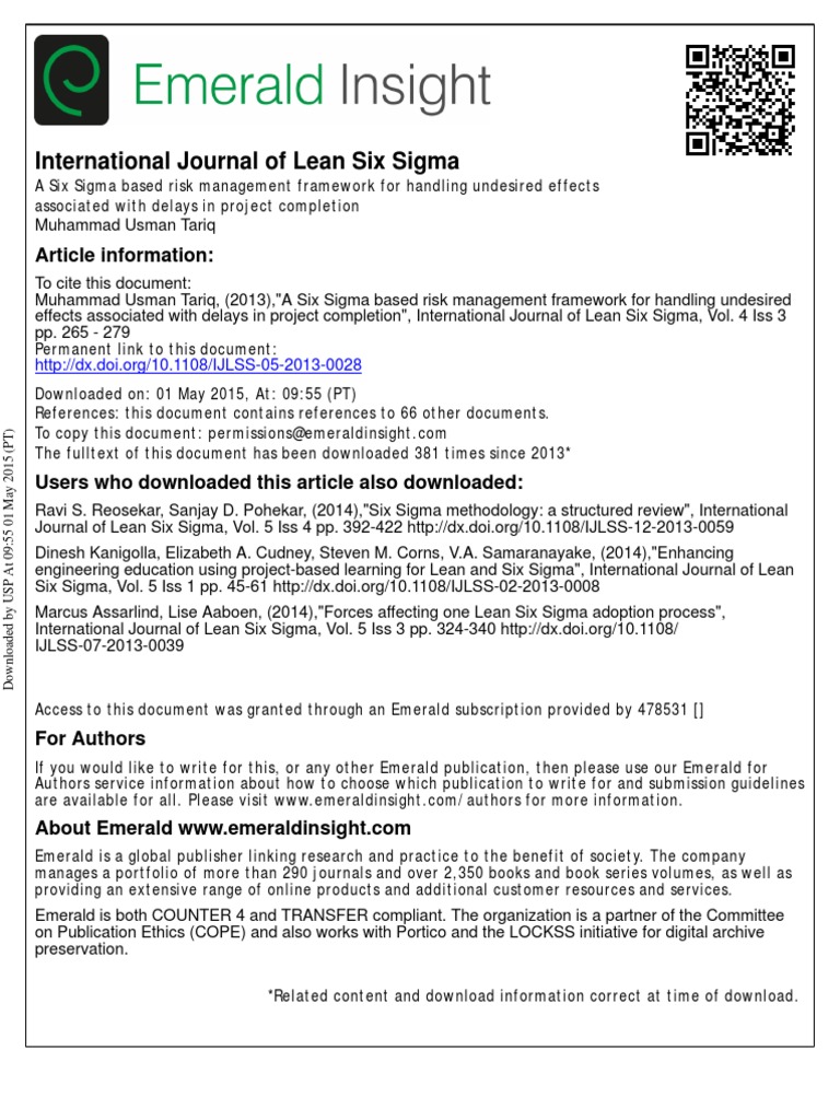 A Six Sigma Based Risk Management Framework For Handling Undesired ...