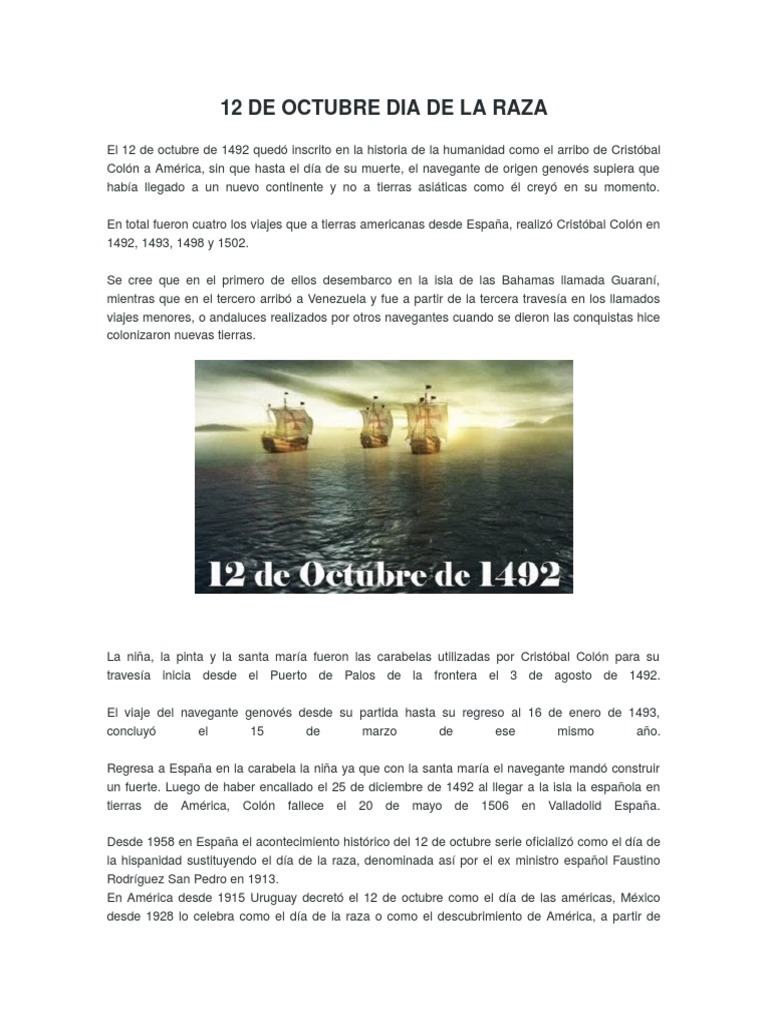 12 de Octubre Dia de La Raza | PDF | Cristobal colon | Américas