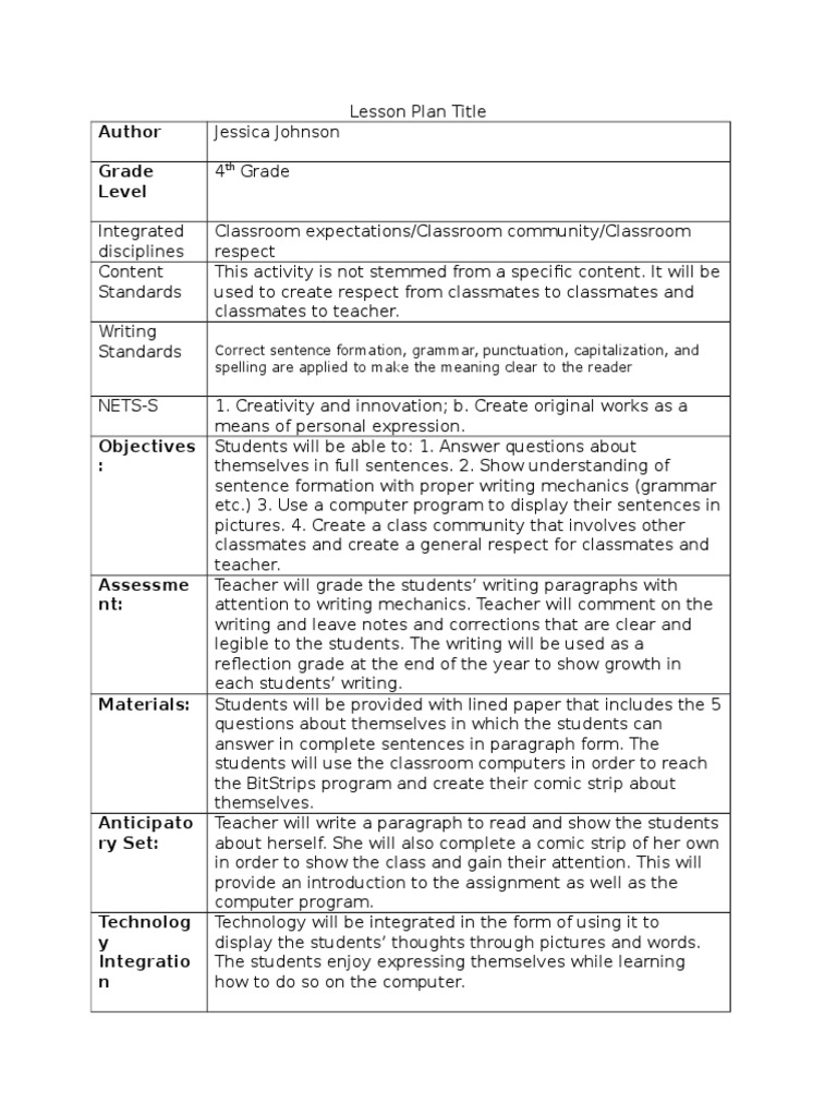 Comic Strip Lesson Plan | PDF | Lesson Plan | Teachers