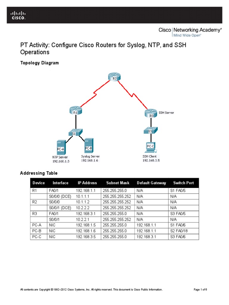 En Security Chp2 PTActA Syslog-SSH-NTP Student | PDF | Secure Shell | Router (Computing)