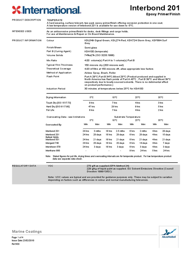 Interbond 201: Epoxy Primer/Finish | PDF | Paint | Epoxy