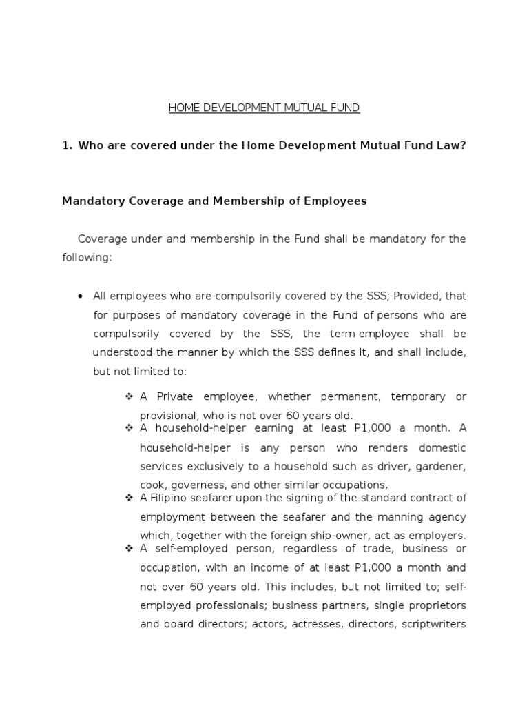 Who Are Covered Under The Home Development Mutual Fund Law? | PDF ...
