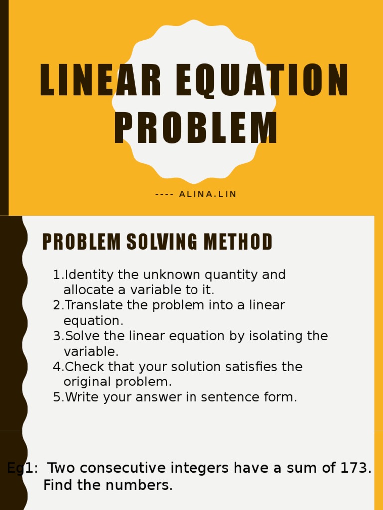 Linear Equation Problem PDF