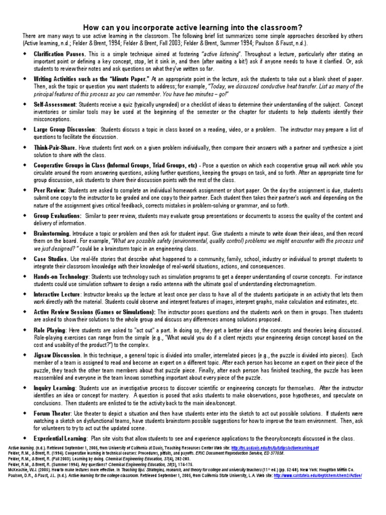 Active Learning Strategies | PDF | Lecture | Homework